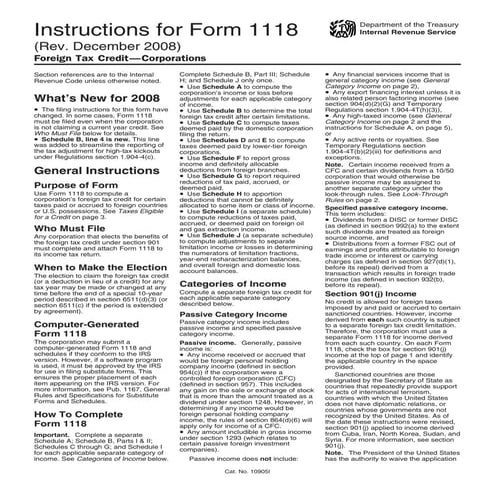 Inst 1118-Instructions for Form 1118, Foreign Tax Credit - Corporations ...