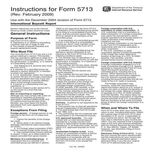 Inst 5713-Instructions for Form 5713, International Boycott Report | PDF