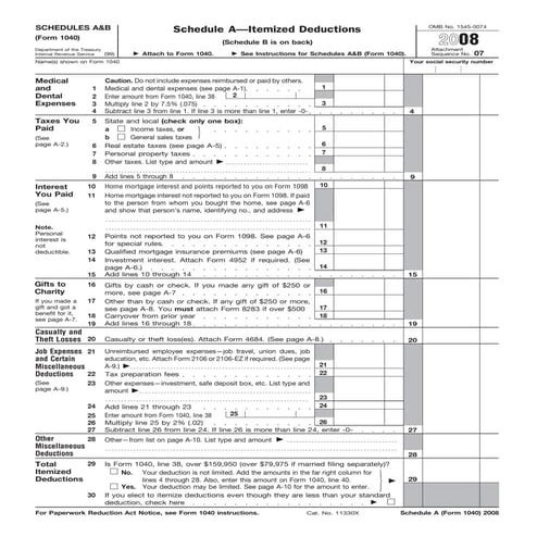 Form 1040, Schedules A & B-Itemized Deductions & Interest and Dividend ...