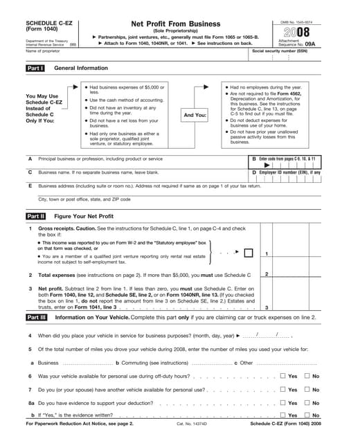 Form 1040, Schedule C-Profit or Loss From Business | PDF