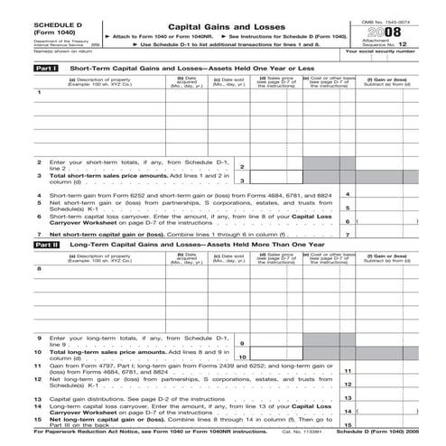 Form 1040, Schedule D-Capital Gains and Losses | PDF