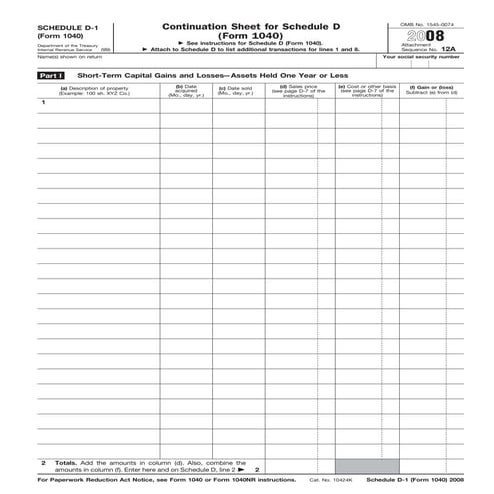 Continuation Sheet for Schedule D (Form 1040) | PDF