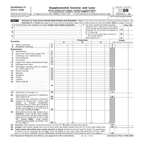 Form 1040, Schedule E-Supplemental Income and Loss | PDF