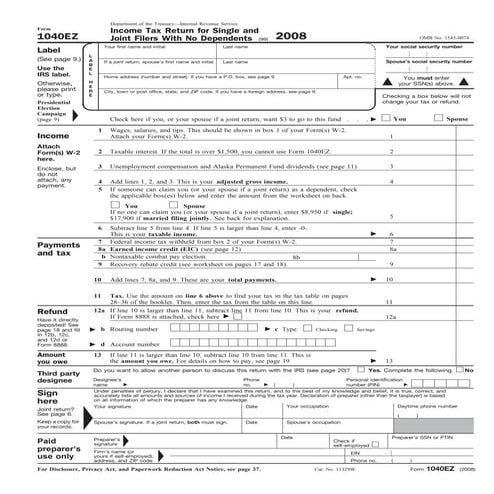 Form 1040 Ez 2023 - Printable Forms Free Online