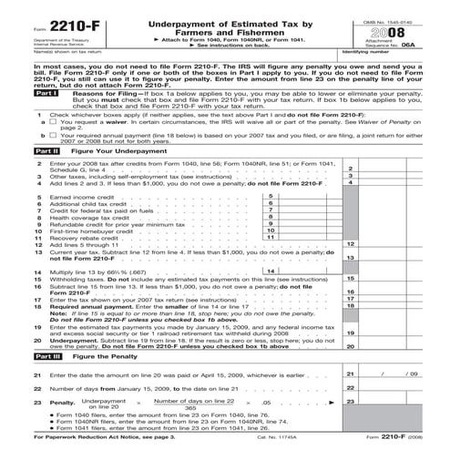 Form 2210F-Underpayment of Estimated Tax Farmers and Fishermen | PDF