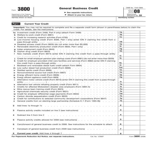 Form 3800-General Business Credit | PDF