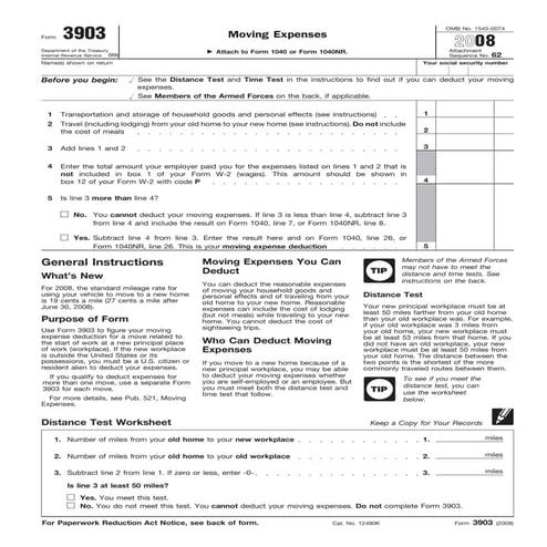 Form 3903-Moving Expenses | PDF