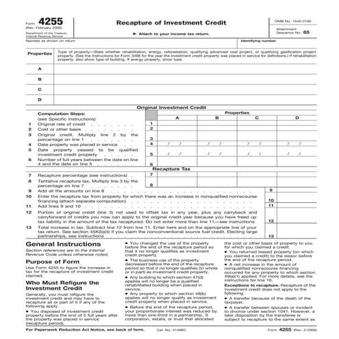 Form 4255*-Recapture of Investment Credit | PDF | Business Accounting ...