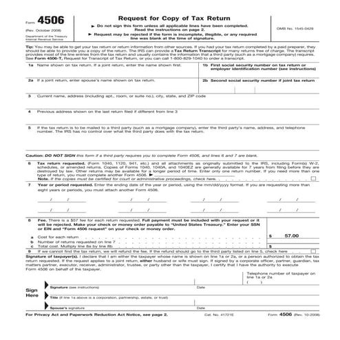 Form 4506-Request for Copy of Tax Form | PDF