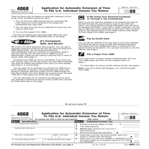 Form 4868-Application for Automatic Extension of Time | PDF