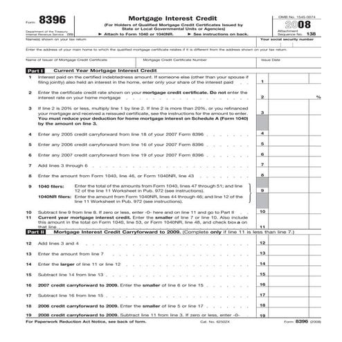 Form-8396-Mortgage Interest Credit | PDF | Home Financing | Personal Debt