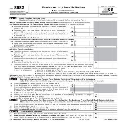 Form 8582-Passive Activity Loss Limitations | PDF
