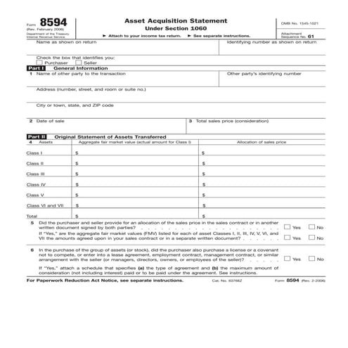 Form 8594-Asset Acquisition Statement | PDF | Business Accounting ...