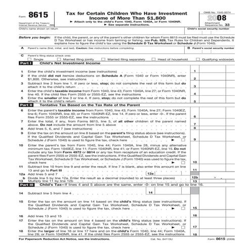 Form 8615-Tax for Children Under Age 14 With Investment Income of More ...