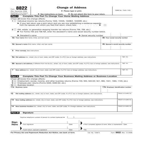 Form 8822-Change of Address | PDF