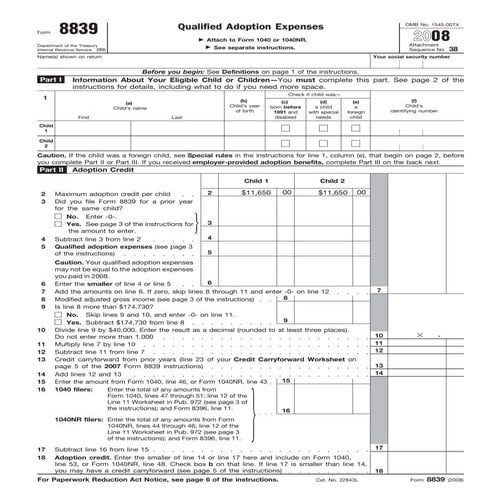 Form 8839-Qualified Adoption Expenses | PDF