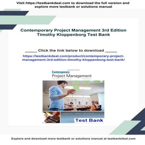 Contemporary Project Management 3rd Edition Timothy Kloppenborg Test ...