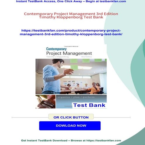 Contemporary Project Management 3rd Edition Timothy Kloppenborg Test ...