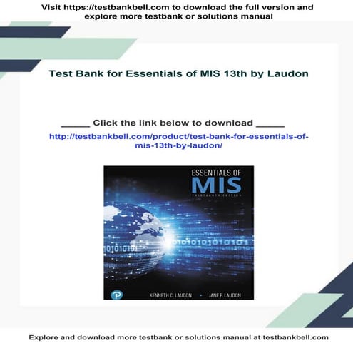 Test Bank for Essentials of MIS 13th by Laudon | PDF