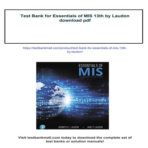 Test Bank for Essentials of MIS 13th by Laudon | PDF