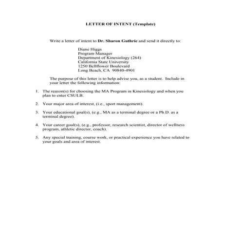 LETTER OF INTENT (Template) | PDF