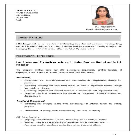Tinu_Resume_New | DOCX | Resume Writing and Advice | Job Search