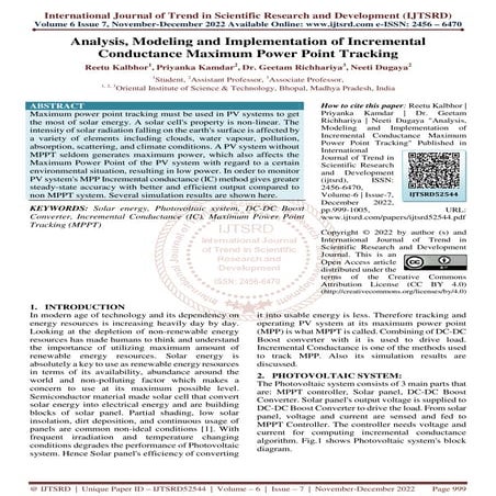 Analysis, Modeling and Implementation of Incremental Conductance Maximum Power Point Tracking | PDF