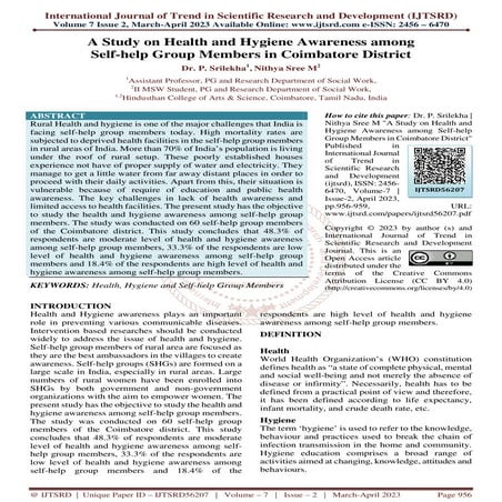 A Study on Health and Hygiene Awareness among Self help Group Members ...