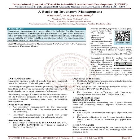A Study on Inventory Management | PDF