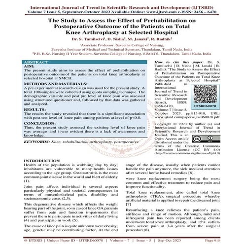 The Study to Assess the Effect of Prehabilitation on Postoperative Outcome of the Patients on ...
