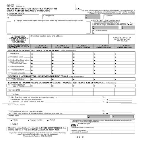 Texas Cigarette, Cigar and Tobacco Products Report Forms | PDF