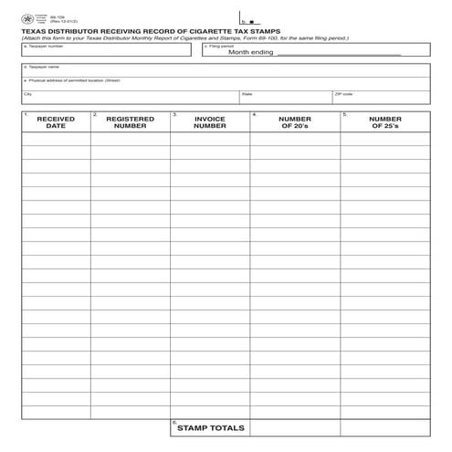 Texas Cigarette, Cigar and Tobacco Products Report Forms-69-108 ...