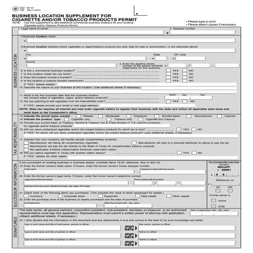 Texas Cigarette, Cigar and Tobacco Products Report Forms-69-121 ...