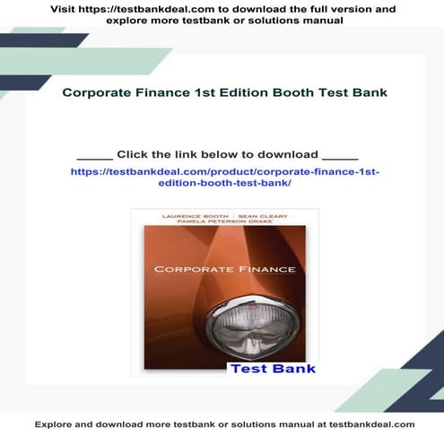 Corporate Finance 1st Edition Booth Test Bank Pdf