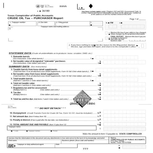 Texas Crude Oil Tax Forms- 10-156 and 10-160 Crude Oil Tax - Purchaser ...