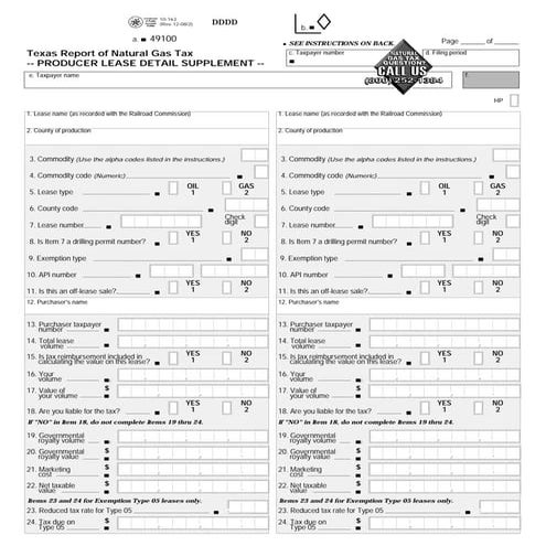 Texas Natural Gas Tax Forms-10-163 Natural Gas Tax Producer Lease ...
