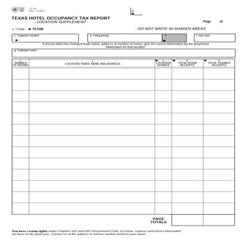 Texas Hotel Occupancy Tax Forms-12-101 Hotel Occupancy Tax Report ...