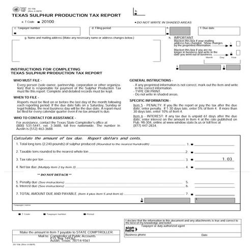 Miscellaneous Texas Tax Forms-66-103 Texas Automotive Oil Fee Report= | PDF