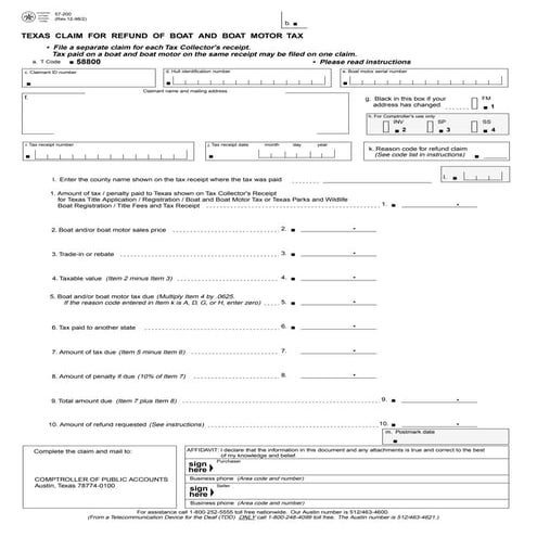 Miscellaneous Texas Tax Forms-57-200 Texas Claim for Refund of Boat and ...