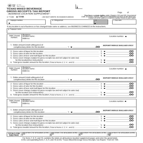 Texas Mixed Beverage Gross Receipts Tax Reports-67-101 Texas Mixed ...