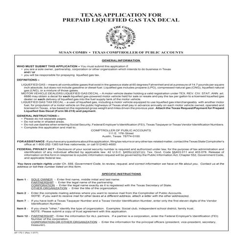 Texas Motor Fuels, Interstate Trucker, and IFTA Forms- AP-170 Texas ...