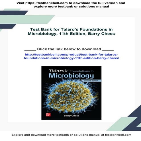 Test Bank for Talaro’s Foundations in Microbiology, 11th Edition, Barry ...