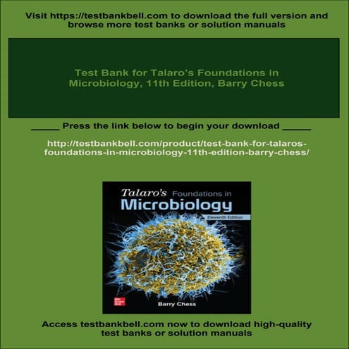 Test Bank for Talaro’s Foundations in Microbiology, 11th Edition, Barry ...
