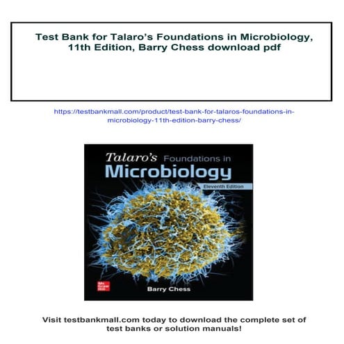 Test Bank for Talaro’s Foundations in Microbiology, 11th Edition, Barry ...
