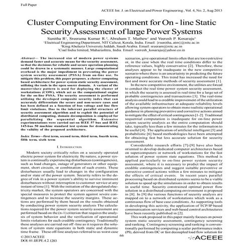 Cluster Computing Environment For On Line Static Security Assessment Of Large Power Systems Pdf
