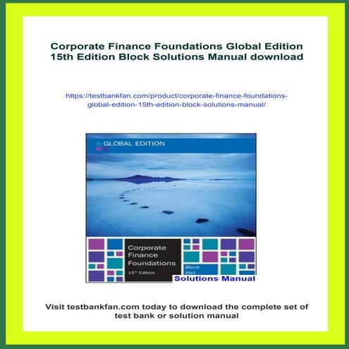 Corporate Finance Foundations Global Edition 15th Edition Block ...