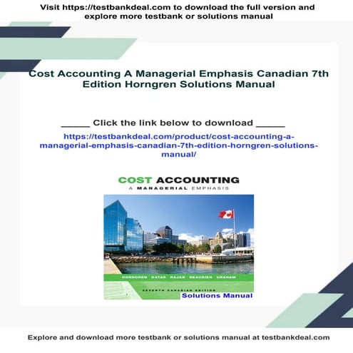 Cost Accounting A Managerial Emphasis Canadian 7th Edition Horngren Solutions Manual | PDF