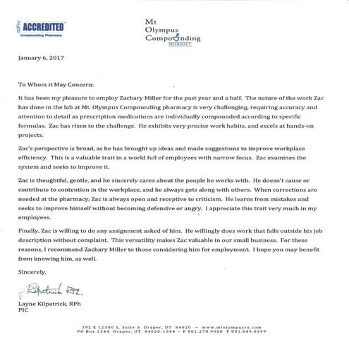 Zac Miller Recommendation | PDF