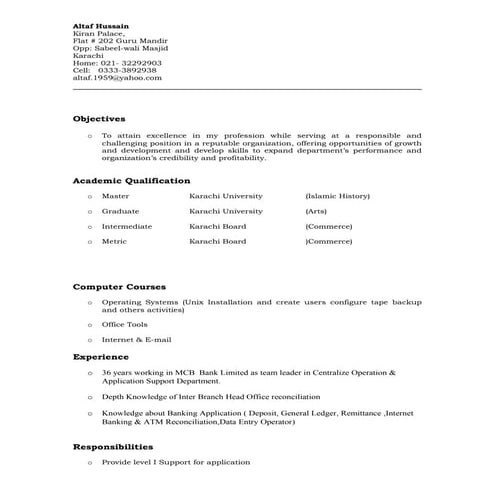 Altaf Hussain CV | DOC | Computing | Technology & Computing
