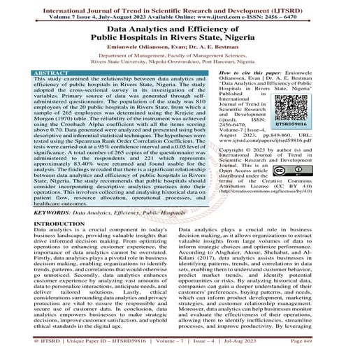 Data Analytics and Efficiency of Public Hospitals in Rivers State ...